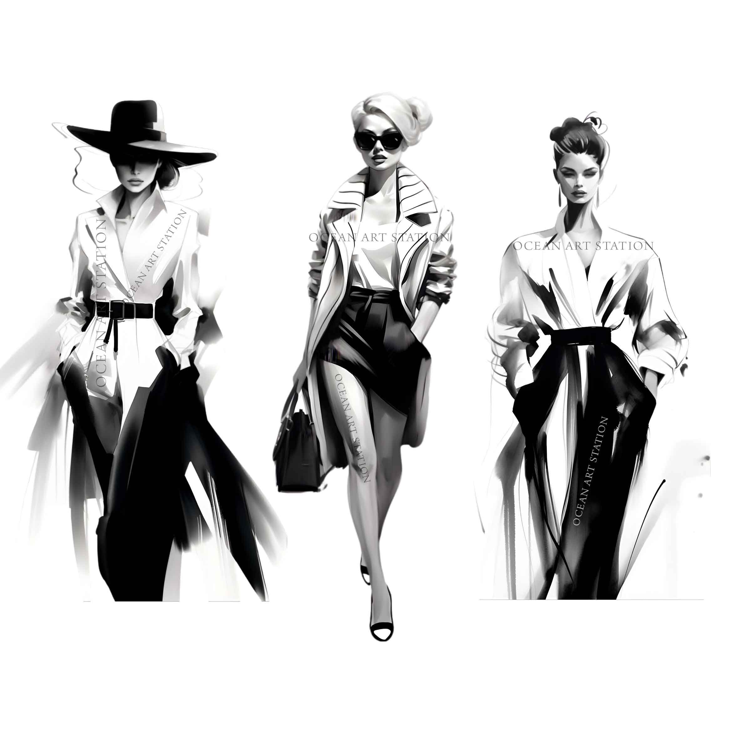 Fashion Clipart, Glamour Clipart, Elegant Girls Clipart, Watercolor ...