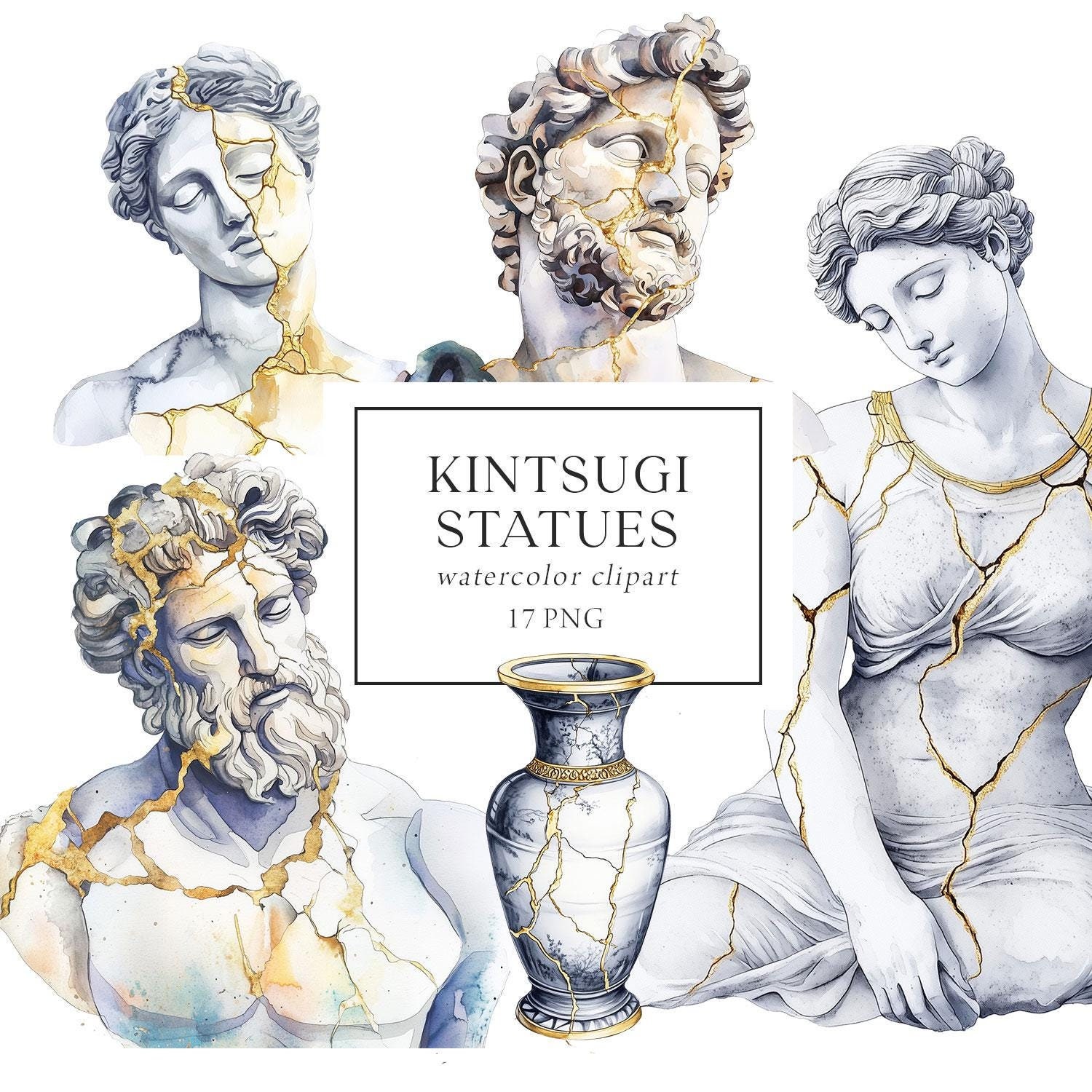Antient Statues Clipart, Kintsugi Clipart, Roman Sculptures, Statues ...
