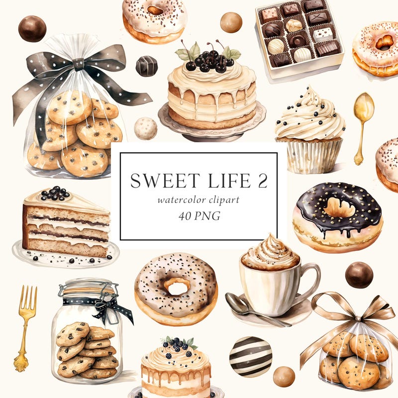 Watercolor Bakery Clipart - Etsy