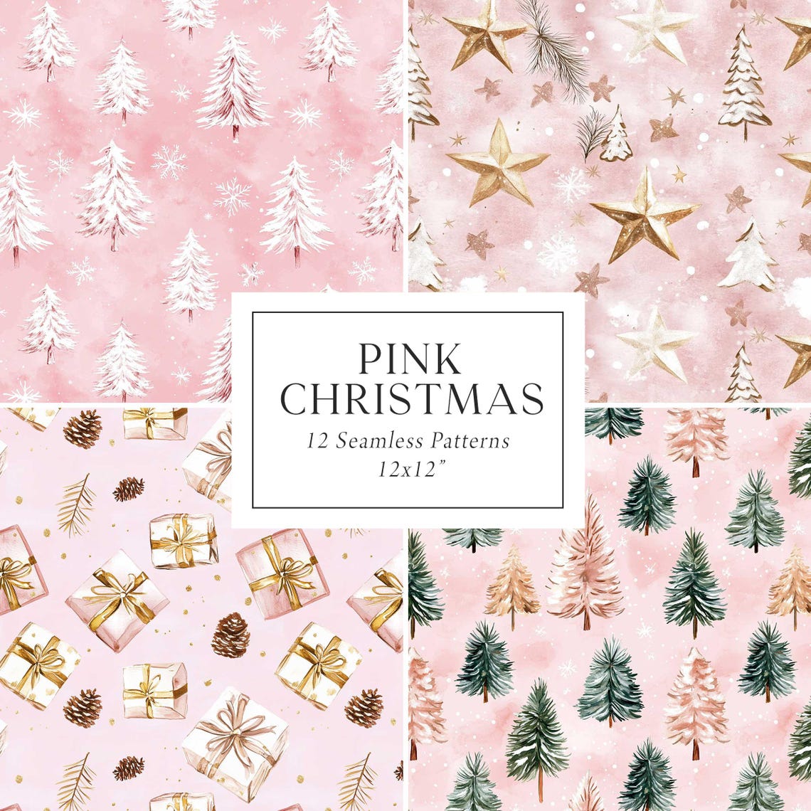 Pink Christmas Patterns, Pastel Christmas Digital Papers, Blush Pink ...