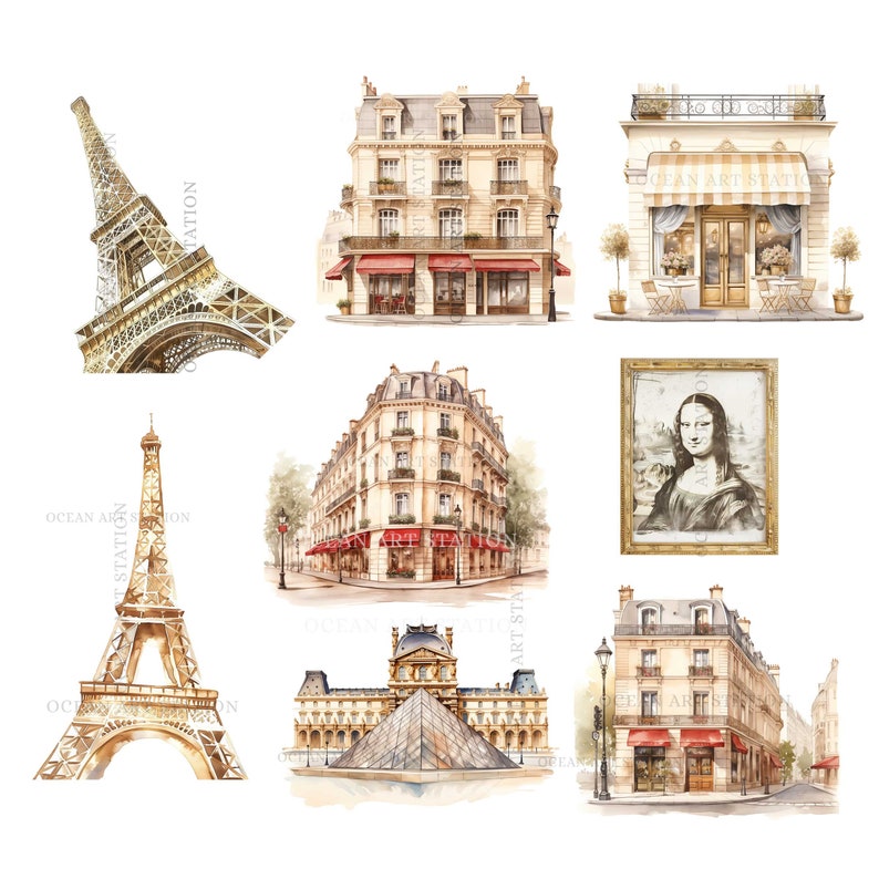 Paris Clipart Watercolor, French Girl Clipart, Eiffel Tower, France ...