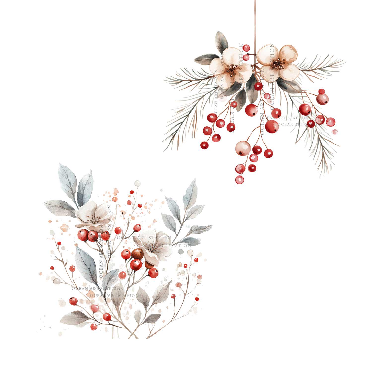 Winter Floral Clipart, Christmas Flowers, Christmas Bouquets, Elegant ...