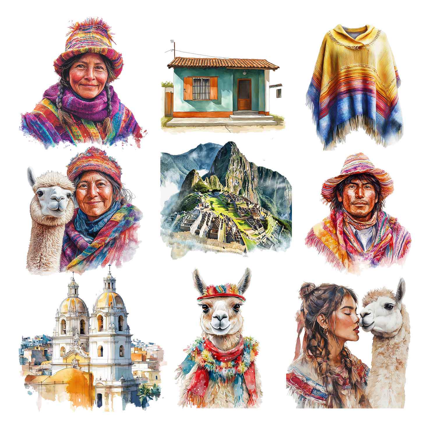 Peru Clipart Watercolor, Peru Travel Clipart, Machu Picchu, Peruvian ...