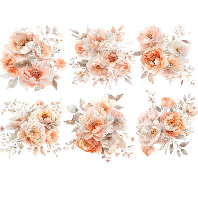 Peach Floral Clipart, Peach Floral Bouquets, Peach Wedding Bouquets ...