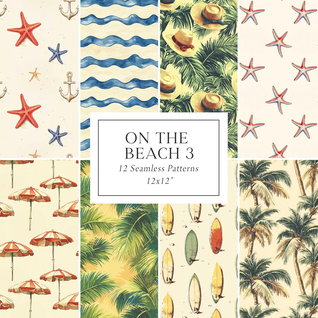 Beach Digital Papers, Beach Seamless Patterns, Sea Shell Patterns ...