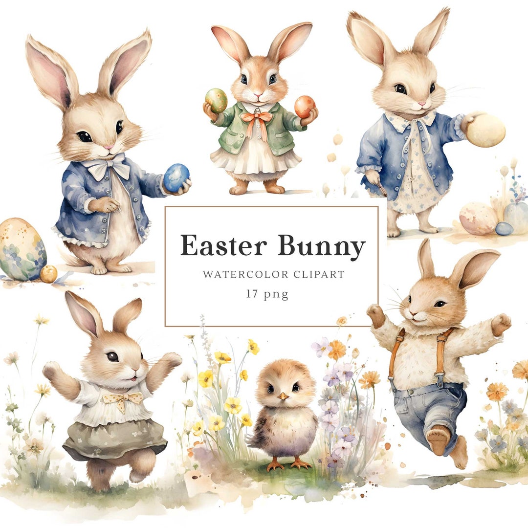 Easter Bunny Clipart, Easter Clipart Watercolor, Cute Easter Clipart ...