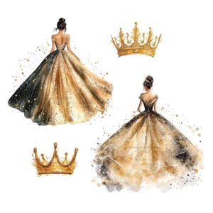 Gold Princess Clipart Watercolor, Queen Royal Clipart, Fairytale ...