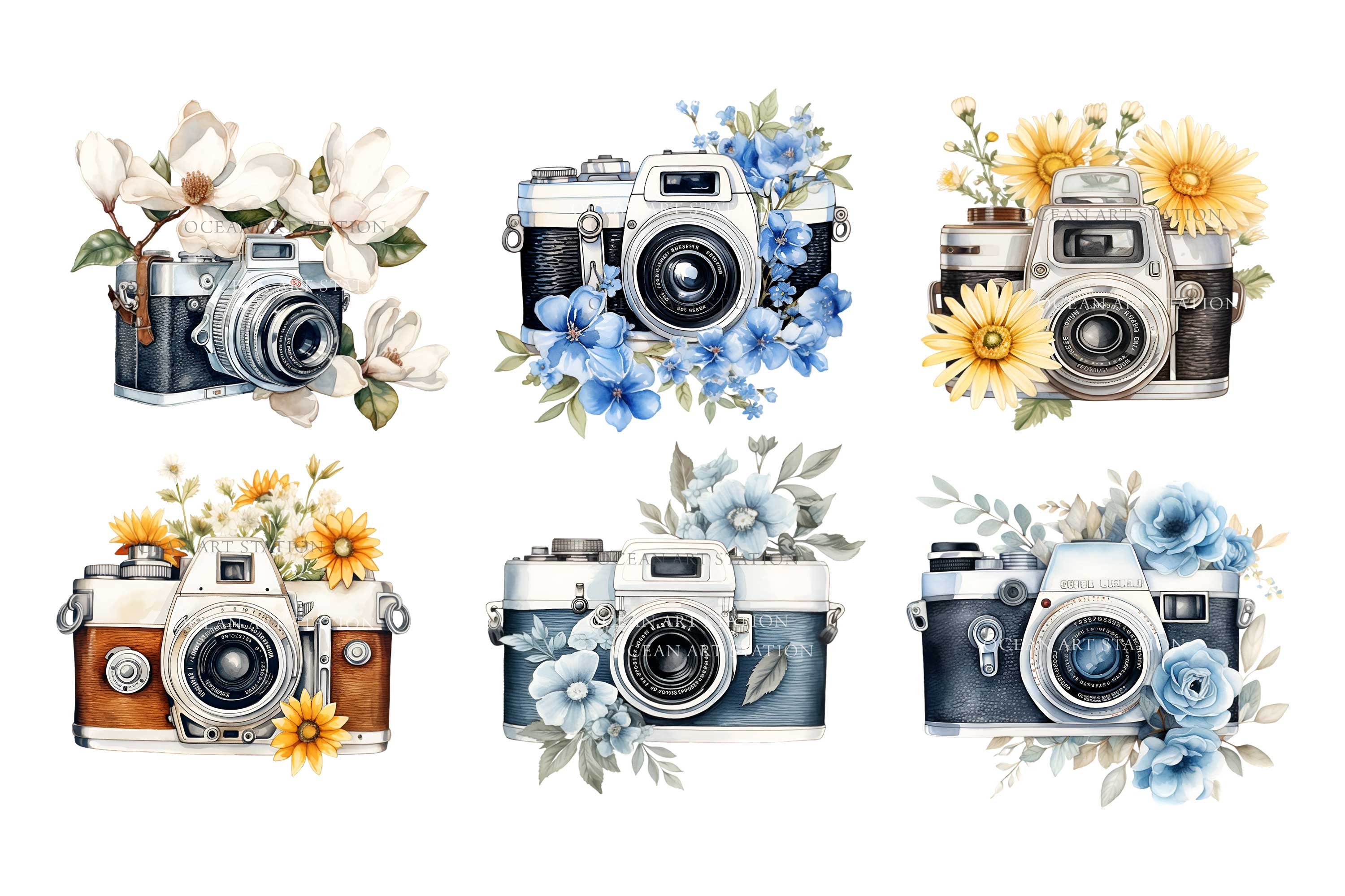 Retro Camera Clipart, Vintage Cameras, Floral Camera Clipart ...