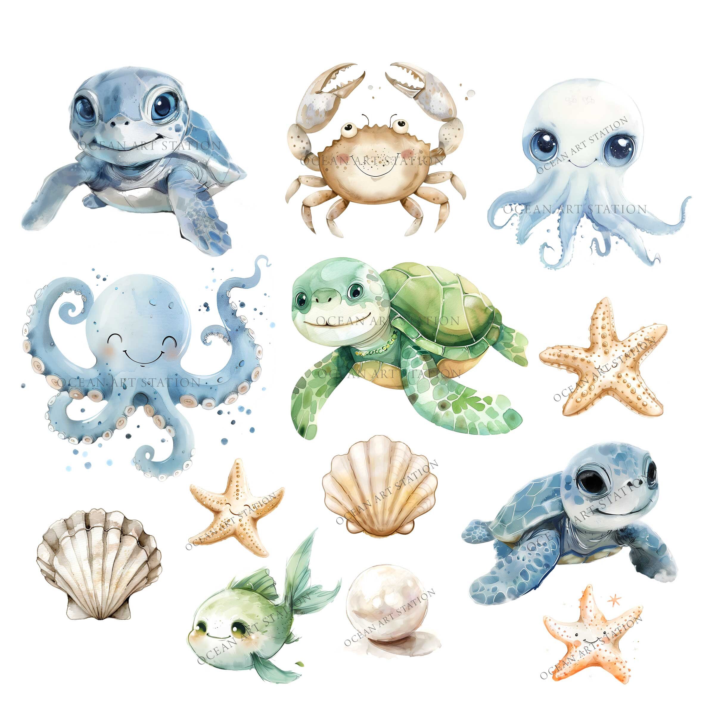 Under the Sea Clipart, Underwater Clipart, Cute Sea Animals Clipart ...