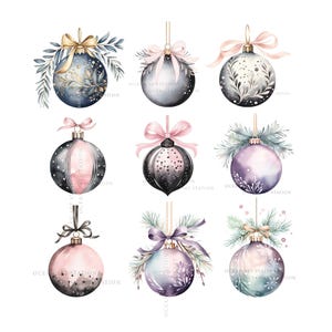 Pastel Christmas Ornaments Clipart, Christmas Ornaments Watercolor ...