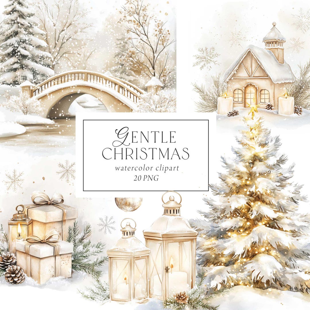 Gold Christmas Clipart Watercolor, Elegant Christmas Clipart, Gold ...