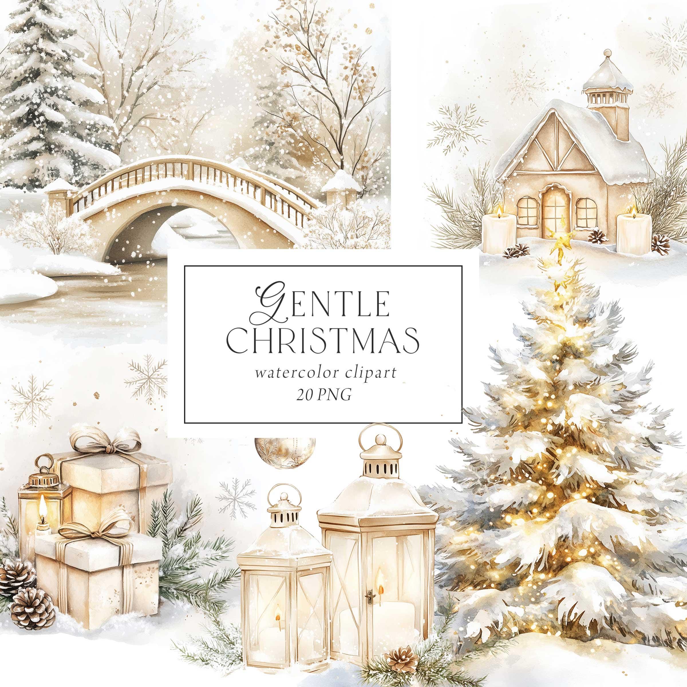 Gold Christmas Clipart Watercolor, Elegant Christmas Clipart, Gold ...