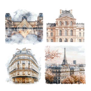 Paris Clipart Watercolor, Eiffel Tower, France Clipart, Paris Stickers ...