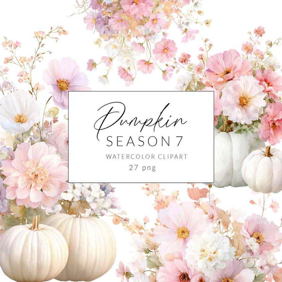 Floral Pumpkins Clipart, Pumpkin Bouquets Watercolor, Pastel Fall ...