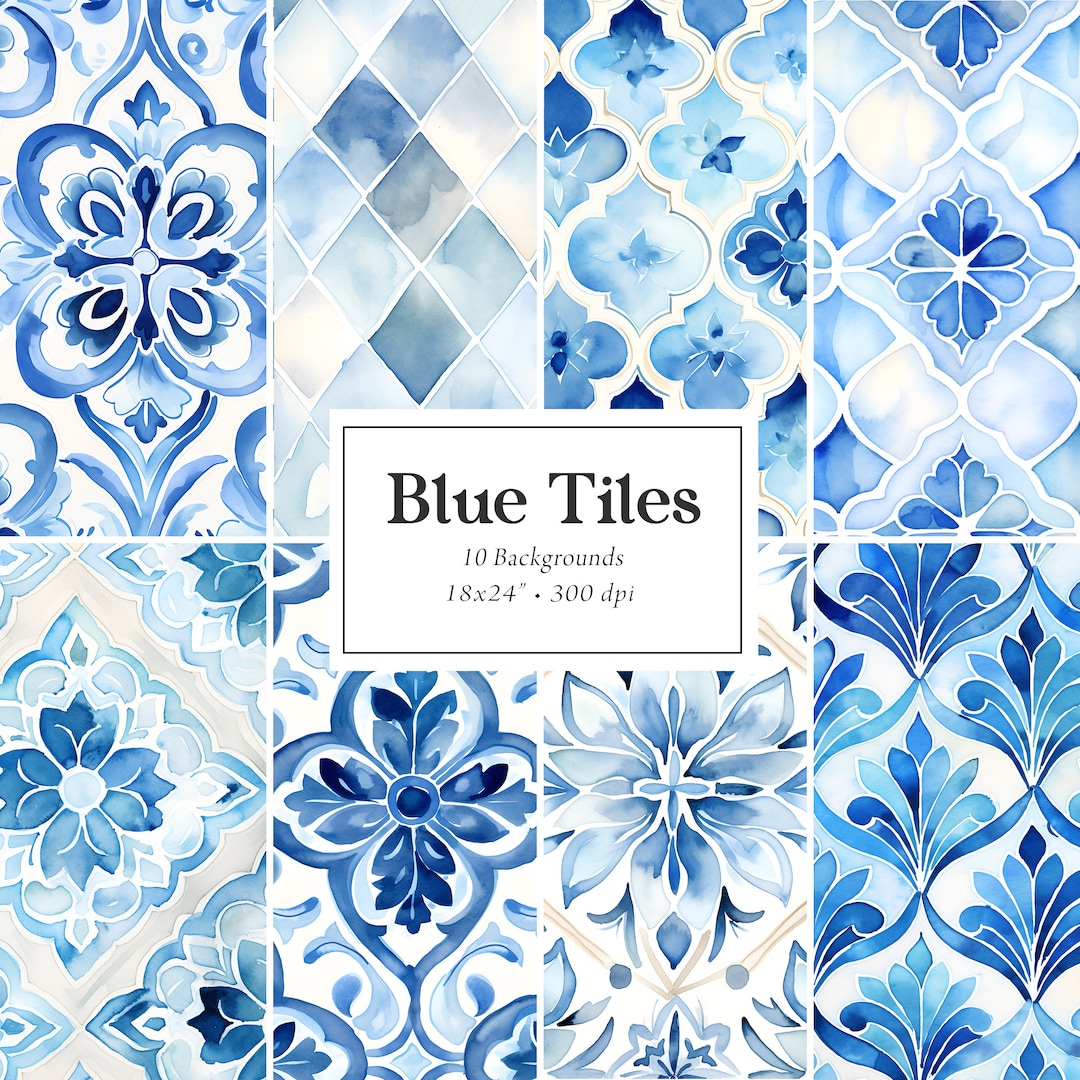 Mediterranean Digital Papers, Blue Tile Digital Papers, Mediterranean ...