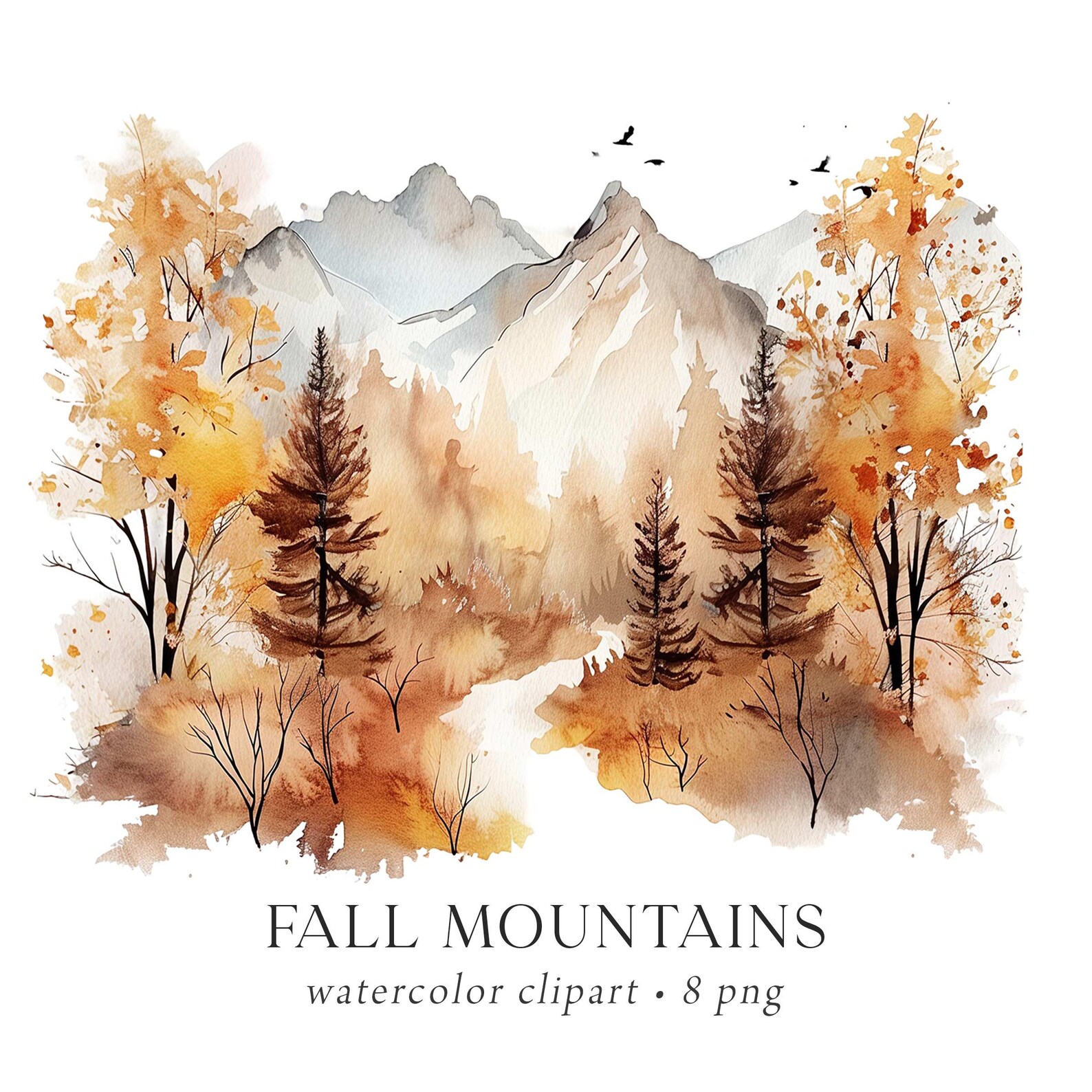 Fall Scenery Clipart, Fall Mountains Clipart Watercolor, Fall Landscape ...