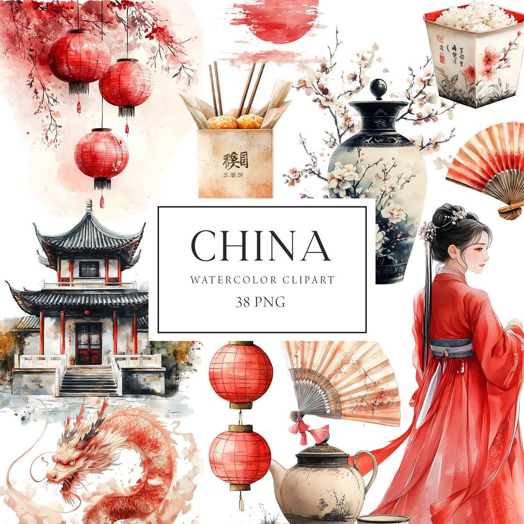 China Clipart Watercolor, Chinese Clipart, China Landmarks, China ...