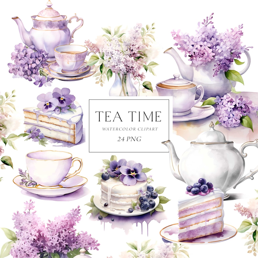 Tea Clipart Pastel, Floral Tea Time Clipart Watercolor, Vintage Teacups ...