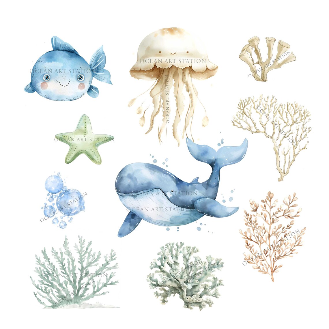 Under the Sea Clipart, Underwater Clipart, Cute Sea Animals Clipart ...