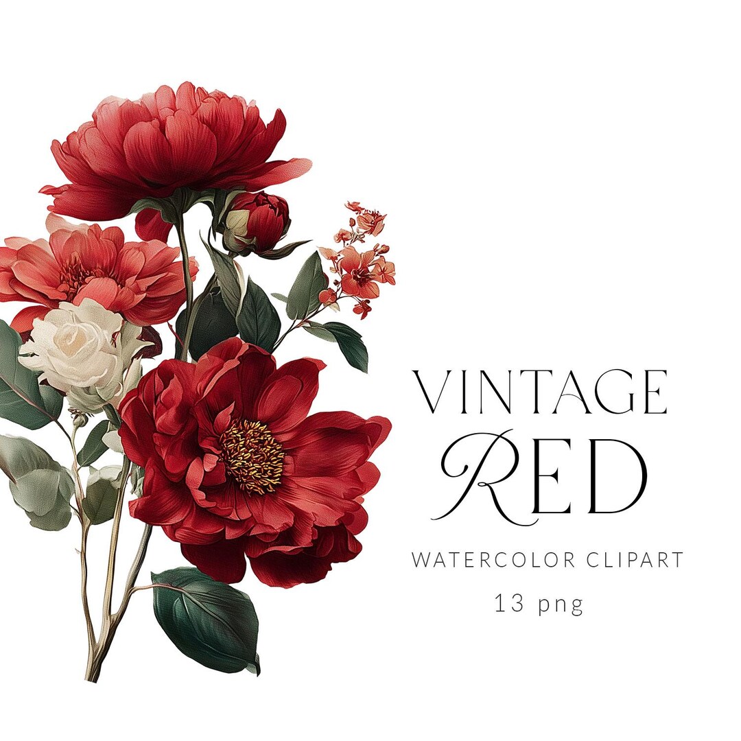 Red Floral Clipart, Red Bouquets Clipart, Boho Red Wedding Clipart ...