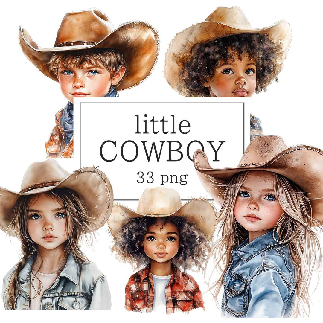 Little Cowboy Clipart Watercolor, Little Cowgirl Clipart, Country Girl ...