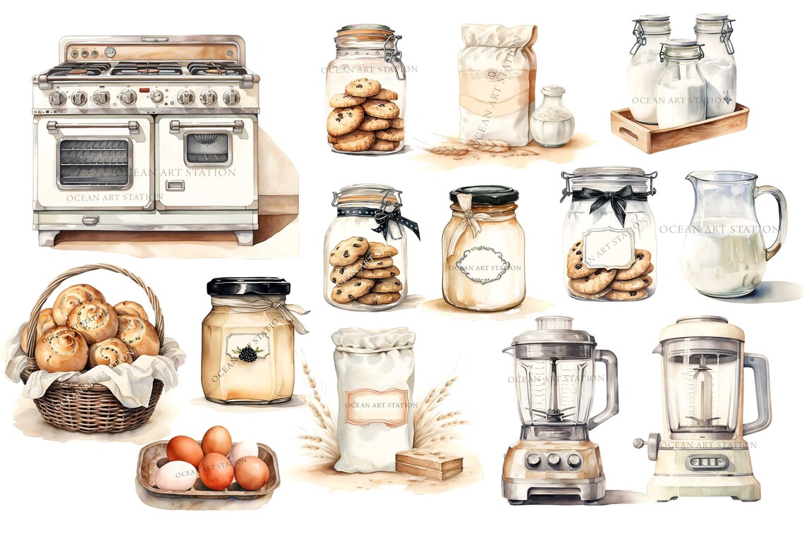 Baking Clipart Watercolor, Bakery Clipart, Cooking Clipart, Pastry ...
