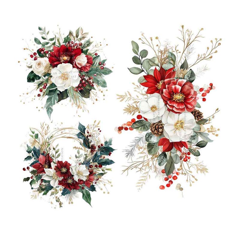 Christmas Floral Clipart, Winter Florals Watercolor, Christmas Wedding ...