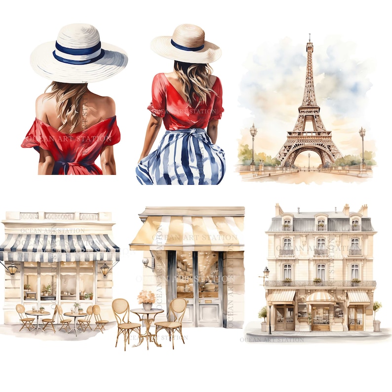 Paris Clipart Watercolor, French Girl Clipart, Eiffel Tower, France ...