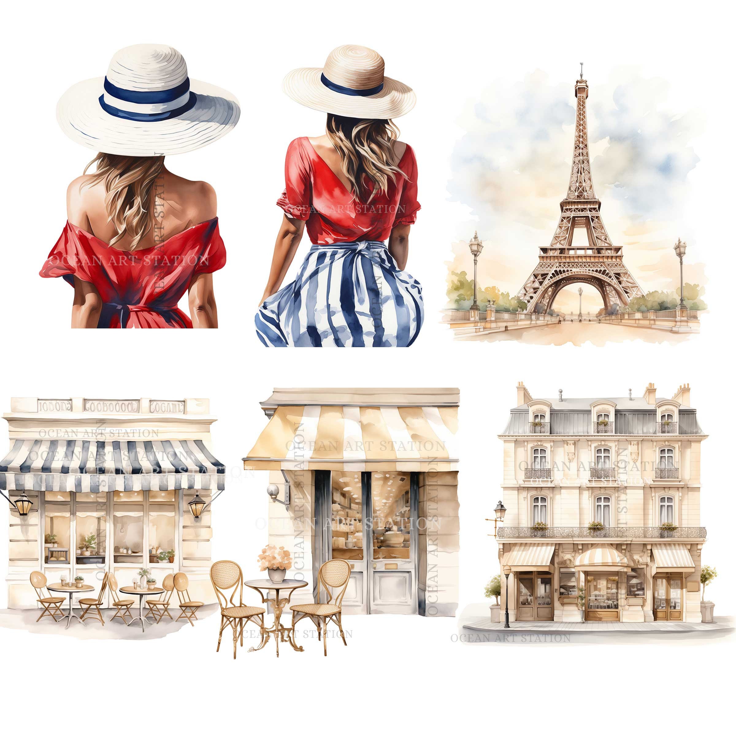 Paris Clipart Watercolor, French Girl Clipart, Eiffel Tower, France ...
