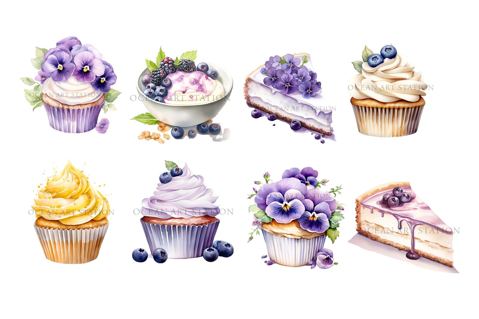 Desserts Clipart Watercolor, Cupcakes Clipart, Pastry Clipart ...