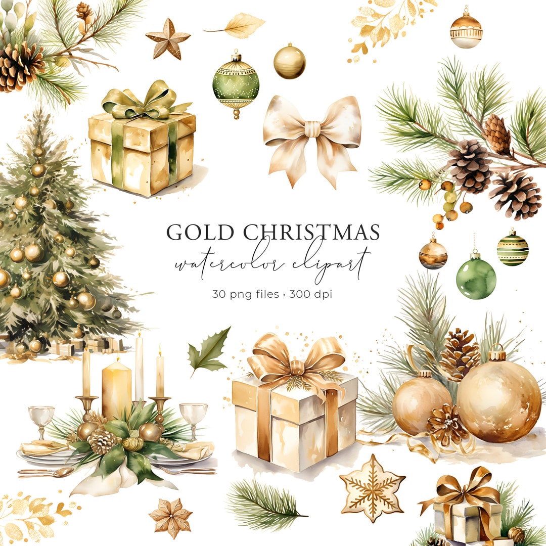 Christmas Clipart Watercolor Commercial Use Boho Christmas - Etsy