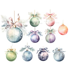 Pastel Christmas Ornaments Clipart, Christmas Ornaments Watercolor ...