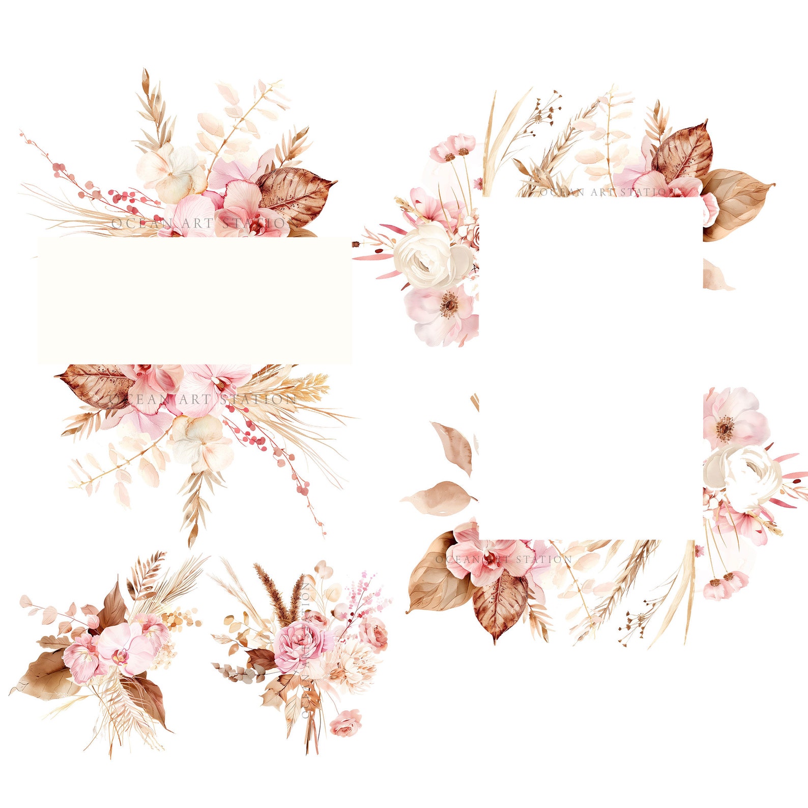 Boho Floral Clipart, Bohemian Flowers Clipart, Boho Pink Bouquets ...