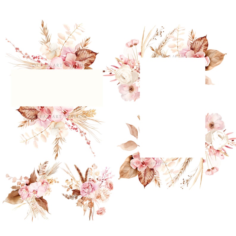 Boho Floral Clipart, Bohemian Flowers Clipart, Boho Pink Bouquets ...