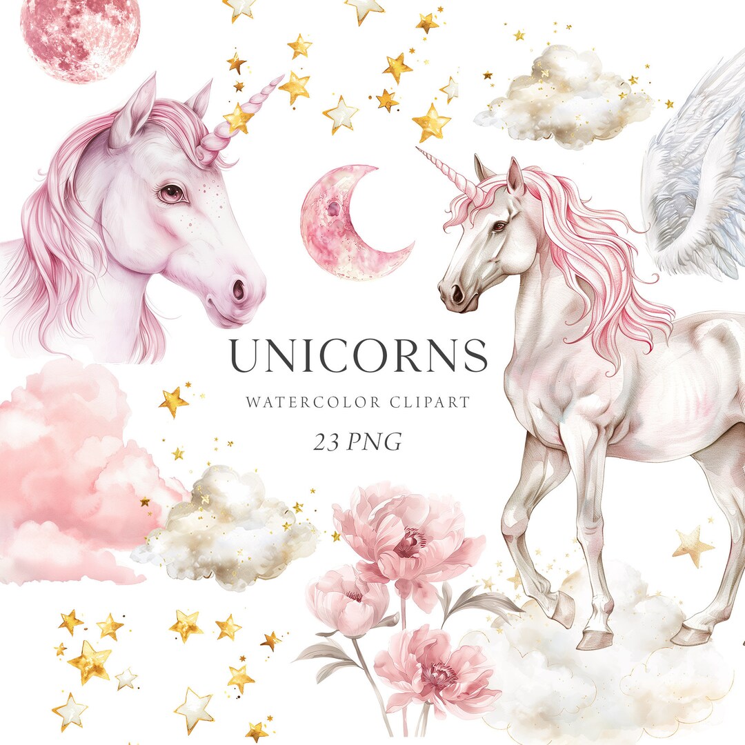 Unicorn Clipart, Pink Unicorns Watercolor, Magical Unicorns, Fairy ...
