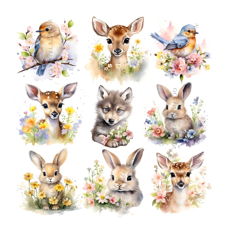 Spring Animals Clipart Watercolor, Spring Woodland Animals Clipart ...