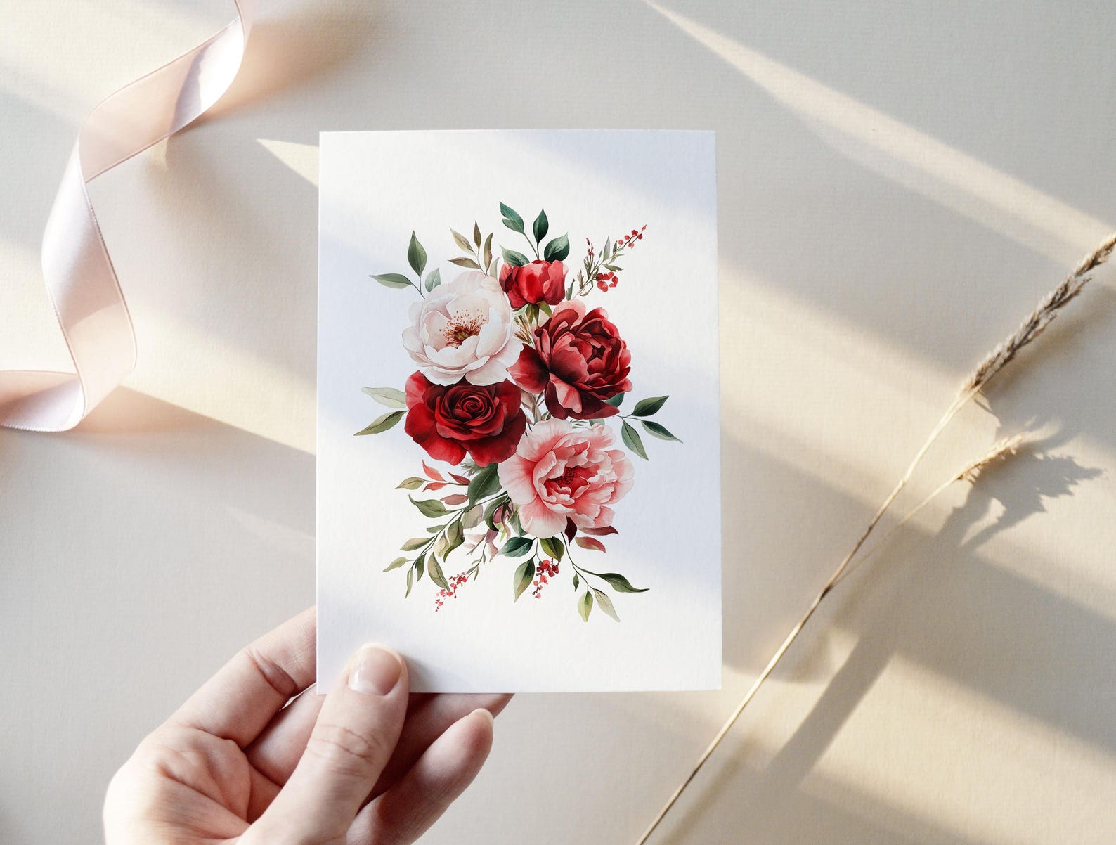 Red Floral Clipart, Red and Pink Bouquets, Boho Red Wedding Clipart ...