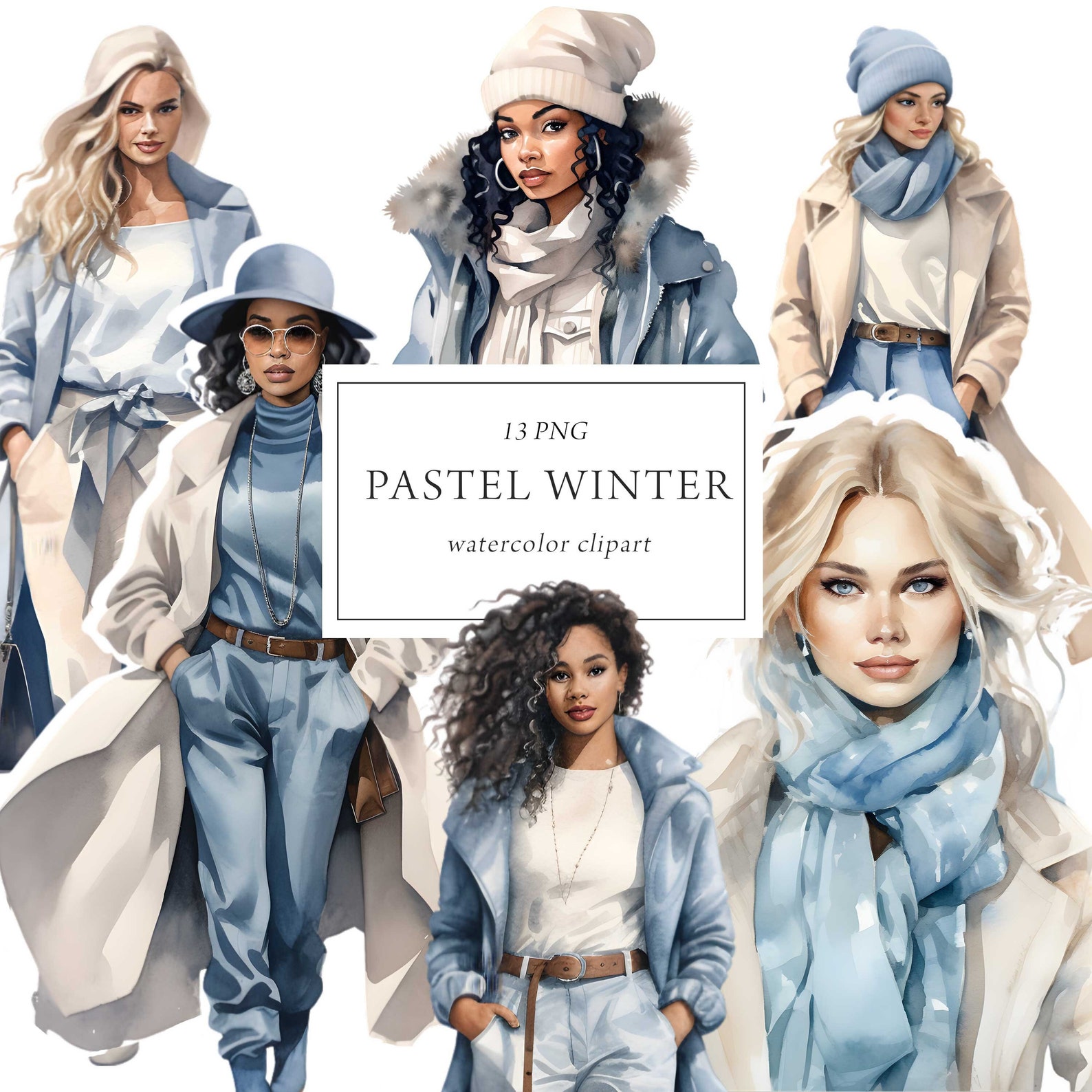 Pastel Winter Fashion Clipart Watercolor, Fashion Girls Clipart ...