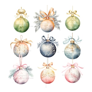 Pastel Christmas Ornaments Clipart, Christmas Ornaments Watercolor ...