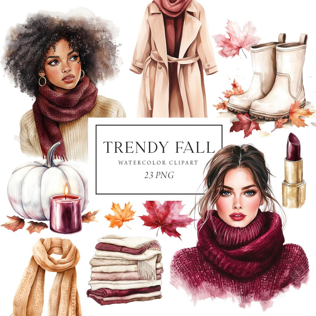 Fall Fashion Clipart, Fall Girl Clipart, Cozy Fall Watercolor, Autumn ...