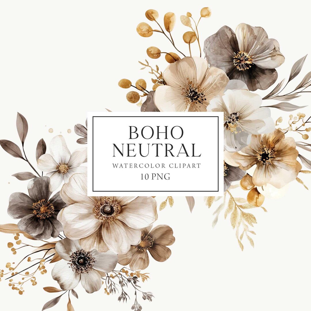 Neutral Floral Clipart, Boho Floral Clipart, Neutral Bouquets Clipart ...