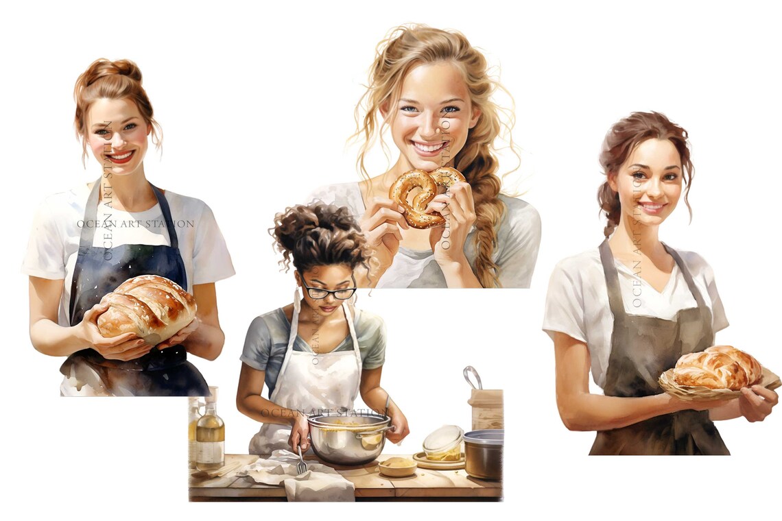 Baking Clipart Watercolor, Bakery Clipart, Desserts Cooking Clipart ...