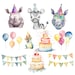Party Animals Clipart, Safari Animals Clipart, Cute Birthday Animals ...