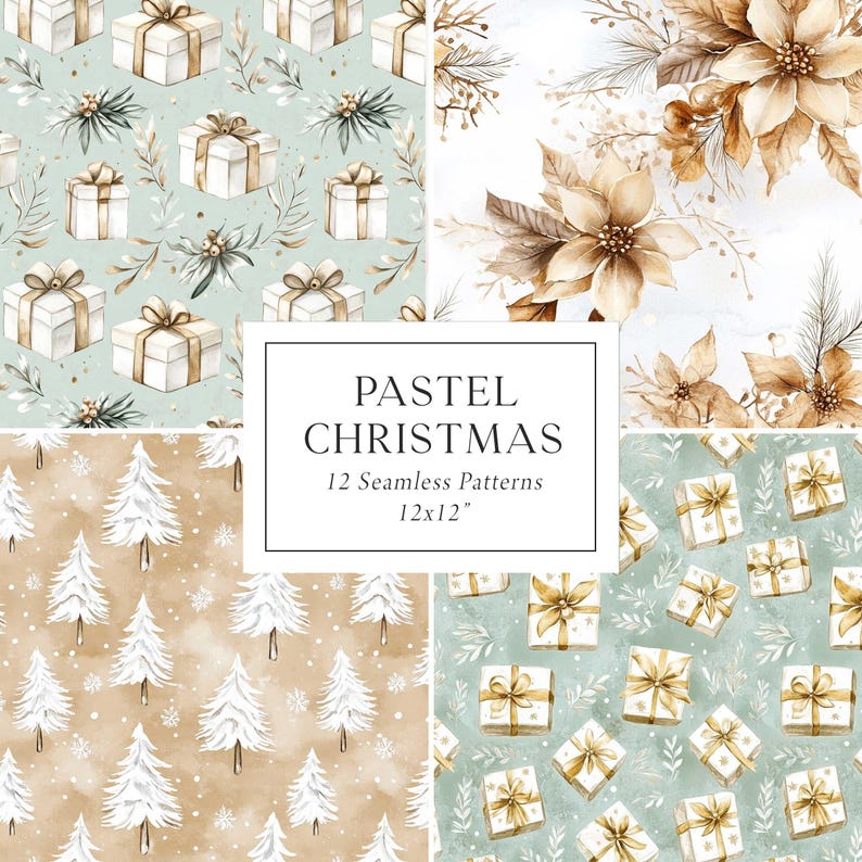 Pastel Christmas Patterns, Christmas Digital Papers, Christmas Seamless ...