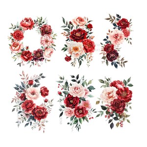Red Floral Clipart, Red and Pink Bouquets, Boho Red Wedding Clipart ...