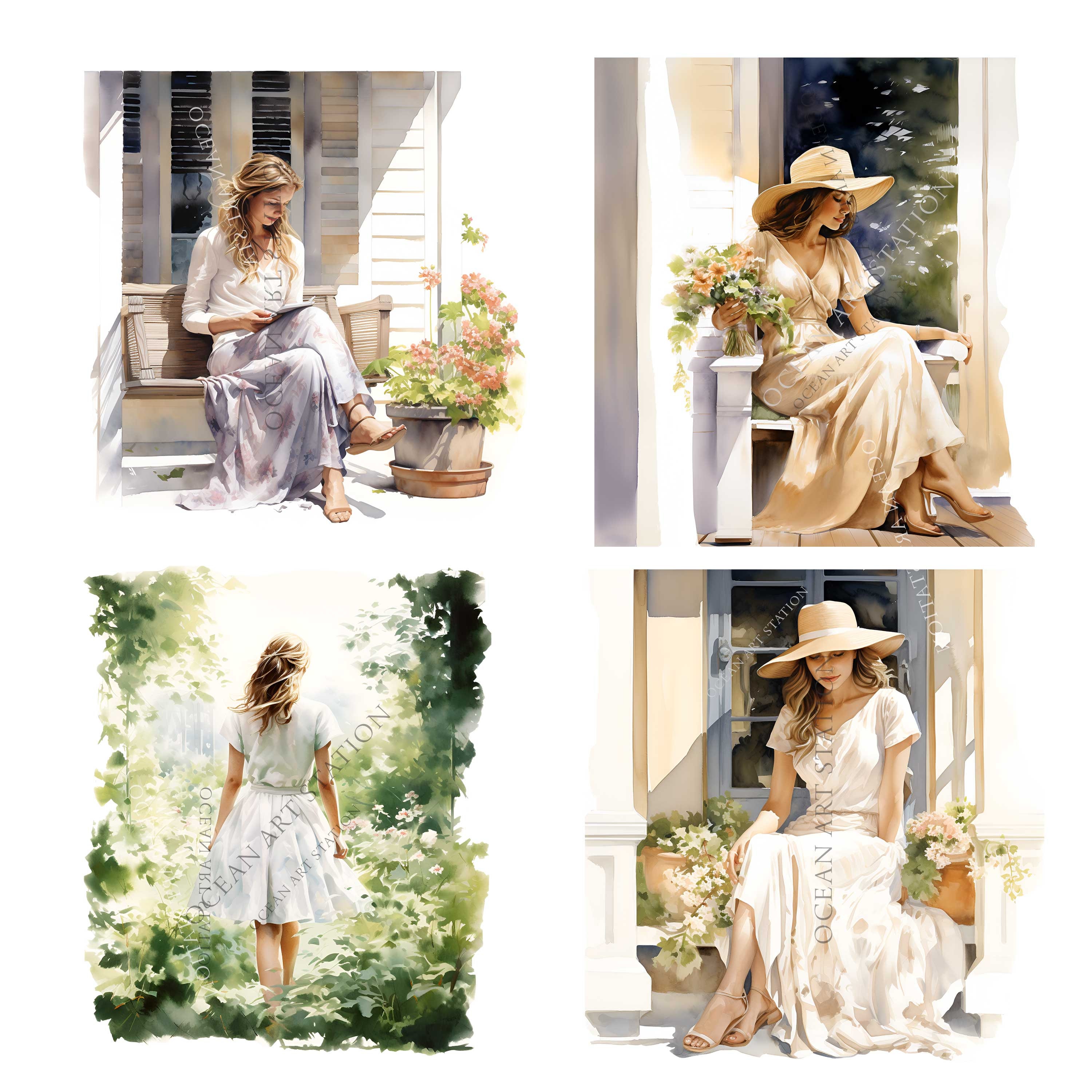 Spring Clipart Watercolor, Spring Girls Clipart, Spring Bouquets ...