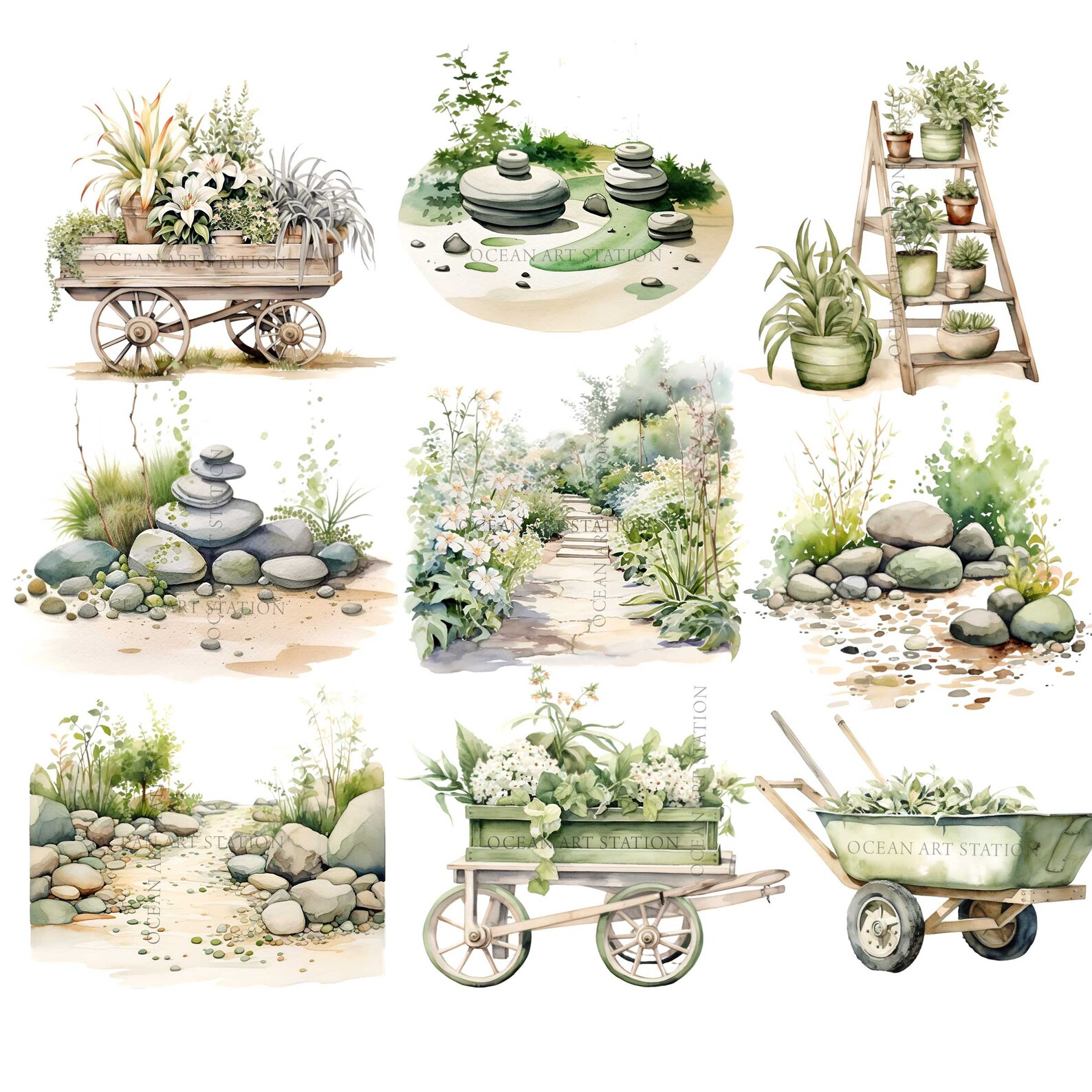 Gardening Clipart Watercolor, Spring Garden Clipart, Hobby Gardening ...