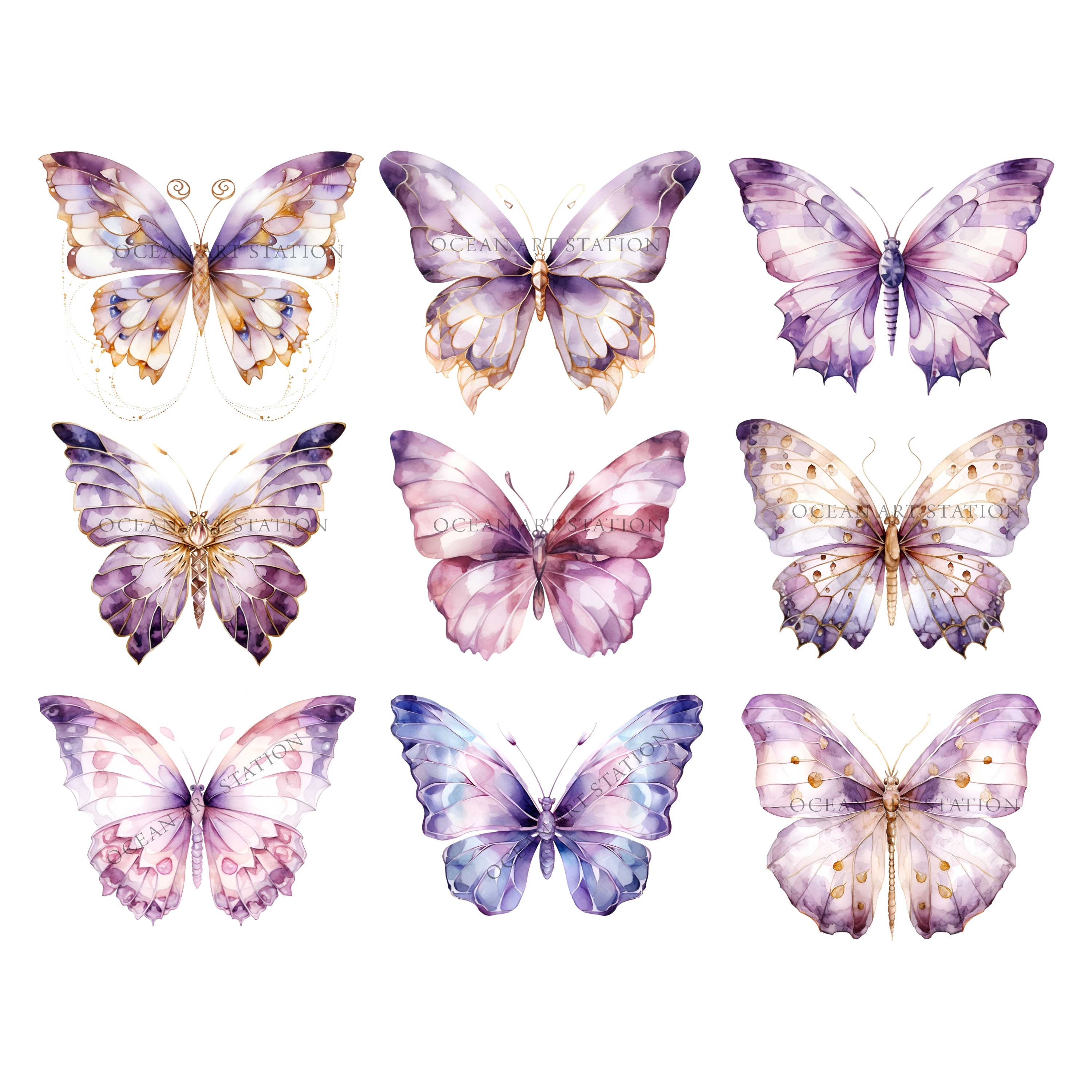 Purple Butterfly Clipart Watercolor, Purple Butterflies PNG, Planner ...