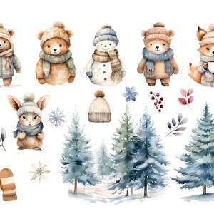 Winter Animals Clipart Watercolor, Woodland Animals Commercial Use ...
