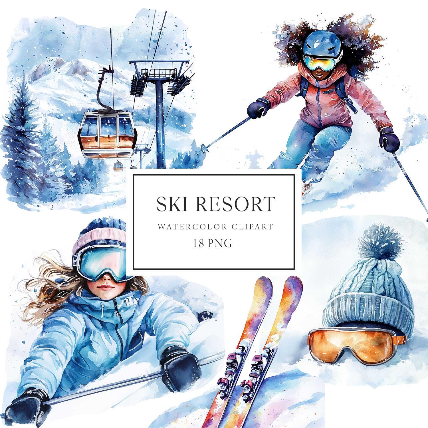 Ski Girl Clipart, Ski Clipart Watercolor, Ski Resort, Winter Sport ...